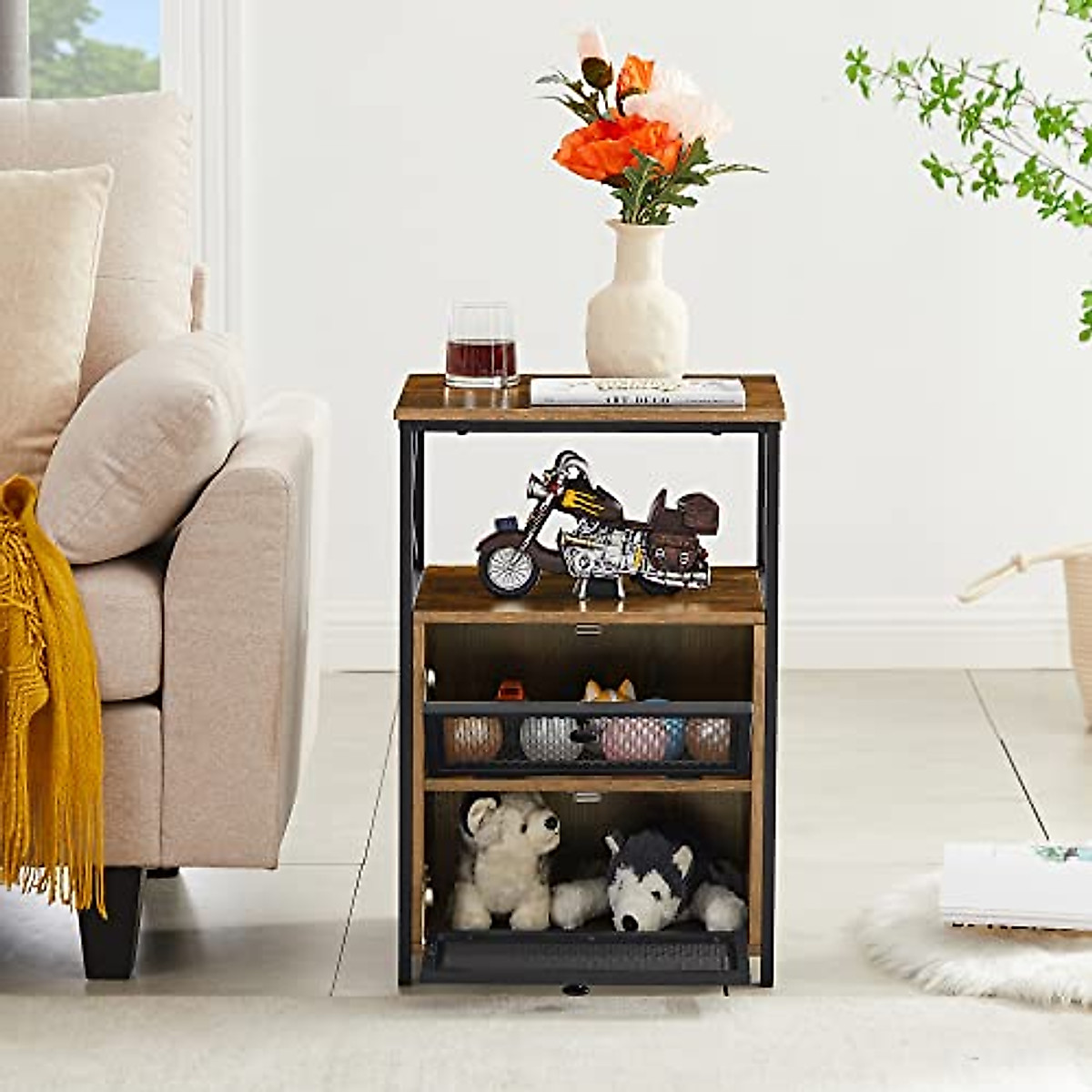 VECELO Night Stand, End Side Table with Storage Space and Door,Modern Nightstands for Living Room,Bedroom, Brown