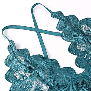 Donnalla Women Lingerie Lace Bodysuit Sexy Deep V Neck One Piece Body Suits Teddy Babydoll Green M