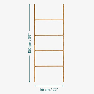 Navaris Bamboo Towel Ladder - Wood Rack for Towels, Clothes, Blankets - Wall Leaning Wooden Rack for Bathroom, Bedroom - 4-Tier Towel Holder Stand