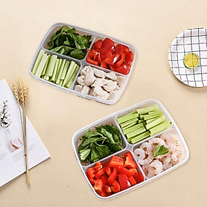 RHBLME 8 Pack Divided Food Storage Containers, Reusable 4 Compartment Food Container Food Storage Containers with lids, Multi Compartment Food Container for Storing Vegetables Meat Fish Fruits