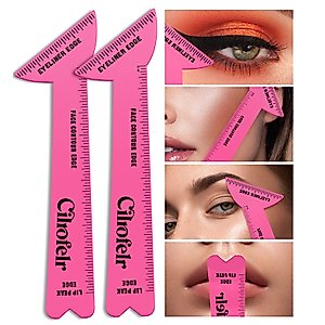 Cilrofelr 2 Pcs 4 in1 Eyeliner Stencils for Hooded Eyes, Reusable Eyeliner Stencils Tool for Beginners, Multi-Purpose Makeup Tool for Winged Eyeliner, Defined Eyebrow, Face Contour and Lip Line - Pink