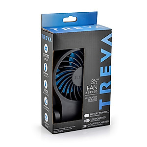 Treva 3.5 Inch Portable Desk Fan with USB Port - Small, Compact, Powerful Airflow, AC Adapter Included