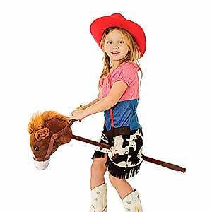 Linzy Plush 36'' Riding Stick, Adjustable Telescopic Stick, Adjust to 3 Different Sizes, Kids of Different Ages, Dark Brown (A-20216DB)