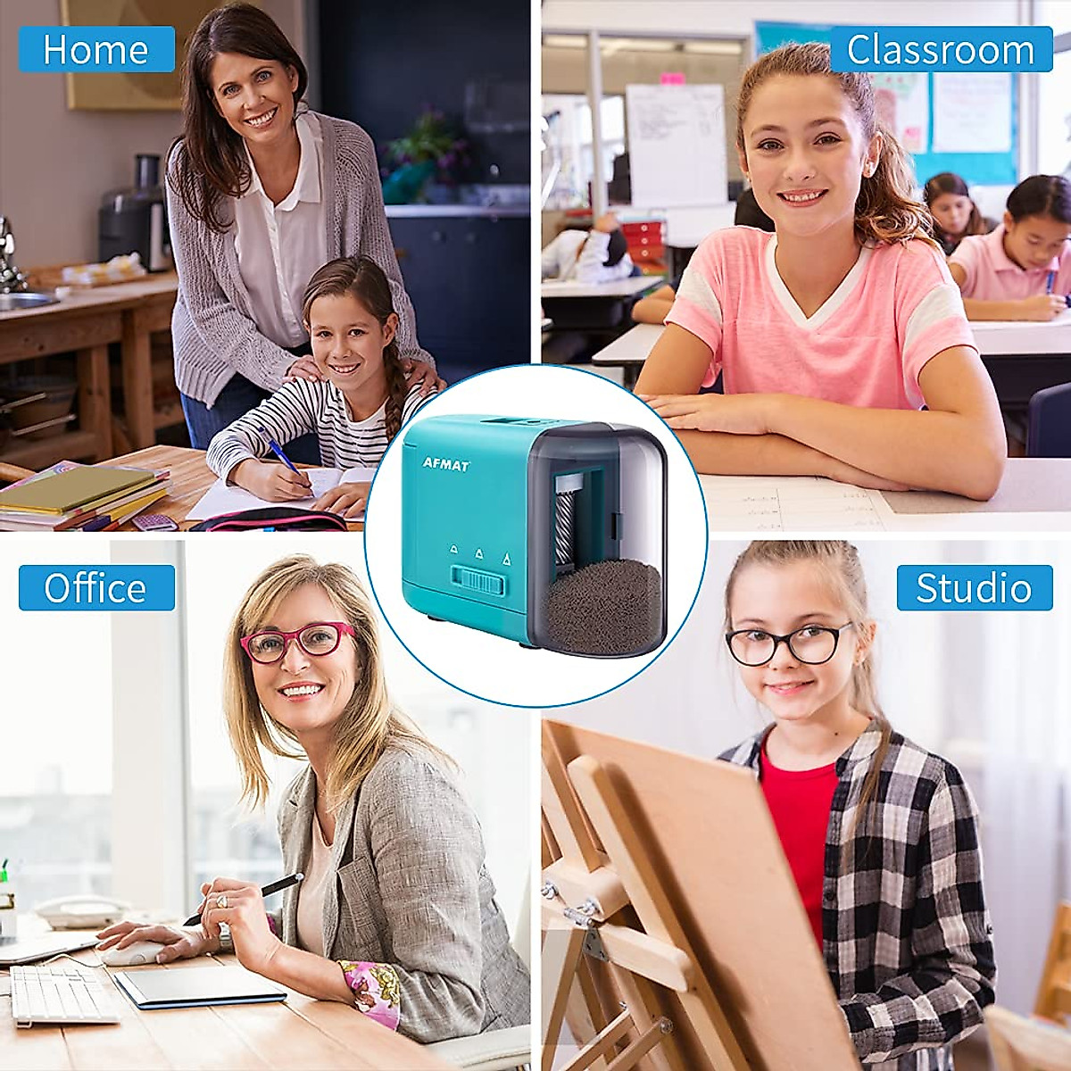 AFMAT Electric Pencil Sharpener - Portble Fast Pencil Sharpener for Kids - Dual Power Colored Pencil Sharpener (Plug in or Battery Operated), Ideal for #2 Pencils Colored Pencils, Gift