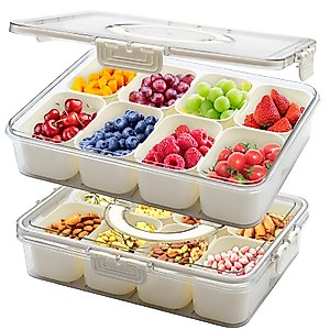 2 Pack Snackle Box with Clear Lids and Handle, Divided Serving Tray Portable Snack Platter No-Spill Snack Box Charcuterie Container Organizer for Travel, Salad Bar, Fridge, Camping, Fishing, Party