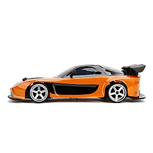 Jada Toys Fast & Furious Han’s Mazda RX-7 Drift RC Car, 1: 10 Scale 2.4Ghz Remote Control Orange & Black, Ready to Run, USB Charging (standard) (99700)