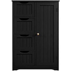 Yaheetech Wooden Bathroom Floor/ Side Storage Organizer Cabinet with 4 Drawers and 1 Cupboard, Freestanding Entryway Storage Unit Console Table for Home Decor