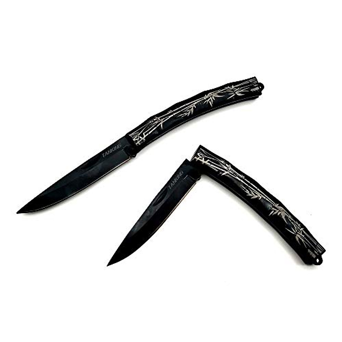 TANKING Bamboo Style Folding Pocket Knife with Non-Slip Pattern Handle, Durable Stainless Steel Blade, Hunting Camping Outdoor Tool Tactical Knife (Bent handle-Black)