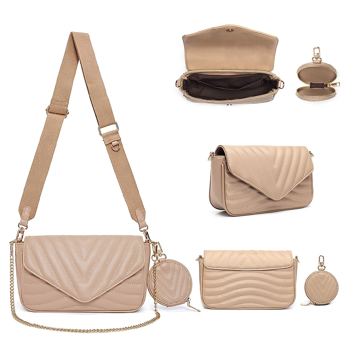 Small Quilted Crossbody Bags for Women Stylish Designer Purses and Handbags with Coin Purse including 2 Size Bag (Khaki)