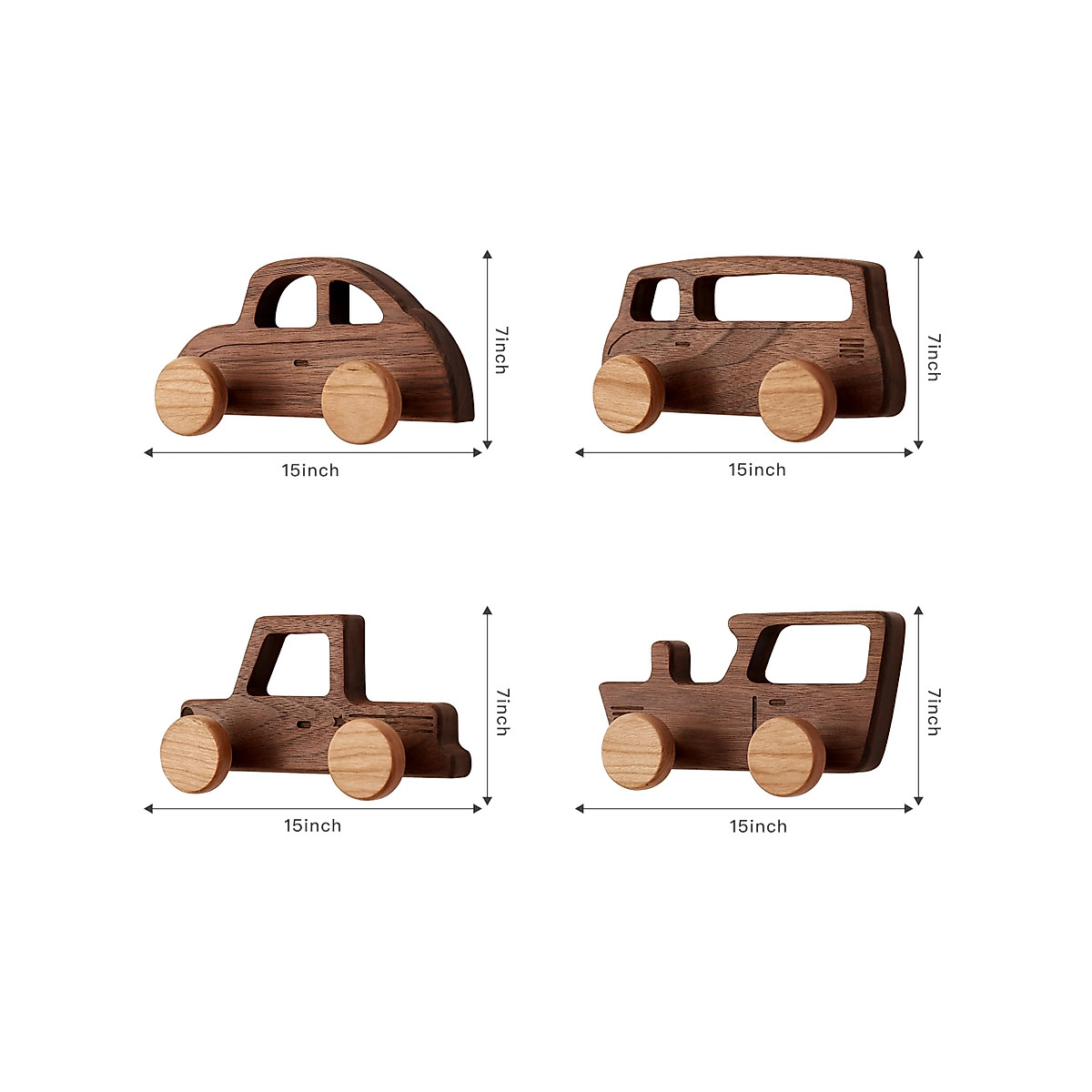 Vinoil Kids Coat Hooks Wall Mount, Walnut Car-Shaped Coat Rack Heavy Duty for Bathrooms,Kids’ Room,Door,Nursery,Entryway, 4 Pack Wood Wall Hooks for Hanging Hats,Backpacks,Towels,Keys&Clothes