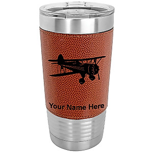 LaserGram 20oz Vacuum Insulated Tumbler Mug, Biplane, Personalized Engraving Included (Faux Leather, Basketball Style)