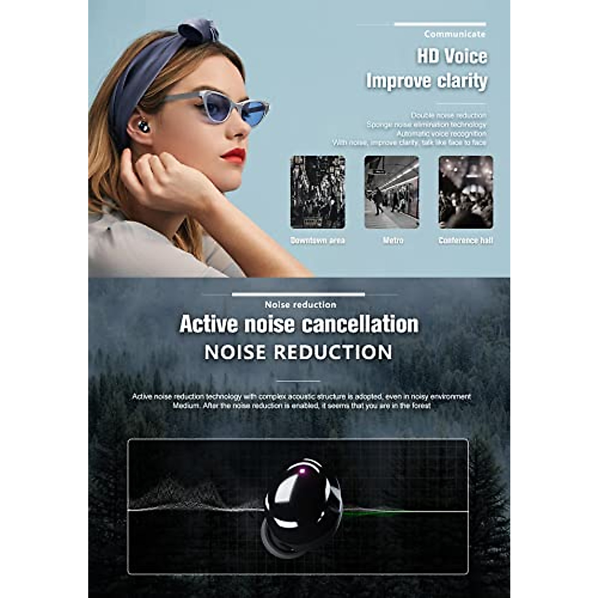 RISTARWH Bluetooth Earbuds V5.3 Headphones Ture Wireless Earphones, IPX7 Waterproof in-Ear Headsets, Built-in Mic in-Ear Headsets Deep Bass for Sport/Gaming/Workout