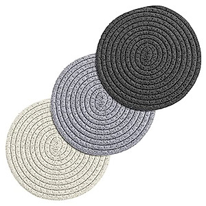 Trivets Pot Holders Set for Hot Dishes Set of 3, Hot Pads for Kitchen, 100% Cotton Trivets for Hot Pots and Pans, Spoon Rest for Cooking & Baking, Stylish Coaster & Hot Mats (Mix Grey 7 Inch Diameter)