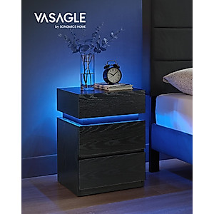 VASAGLE Nightstands with LED Lights, Set of 2, Adjustable Light Colors, Bedside Tables, Side Tables with 3 Drawers, Modern Style, 13.8 x 15.7 x 21.7 Inches, Ebony Black ULET799T58