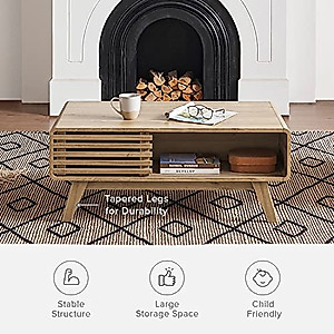 mopio Ensley Coffee Table, Mid Century Modern Coffee Table with Storage, Farmhouse Coffee Table, Wood Coffee Table, Living Room Tables, Center Table (Fluted (Oak))
