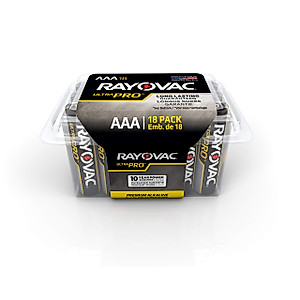 Rayovac Batteries ALAAA-18PPJ UltraPro Industrial Alkaline Battery, AAA Size, Standard, Black (Pack of 18)