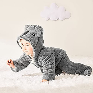 pureborn Newborn Baby Boys Fleece Footed Jumpsuit Hooded Snowsuit Pramsuit Winter Cartoon Romper Gray Koala 0-3 Months