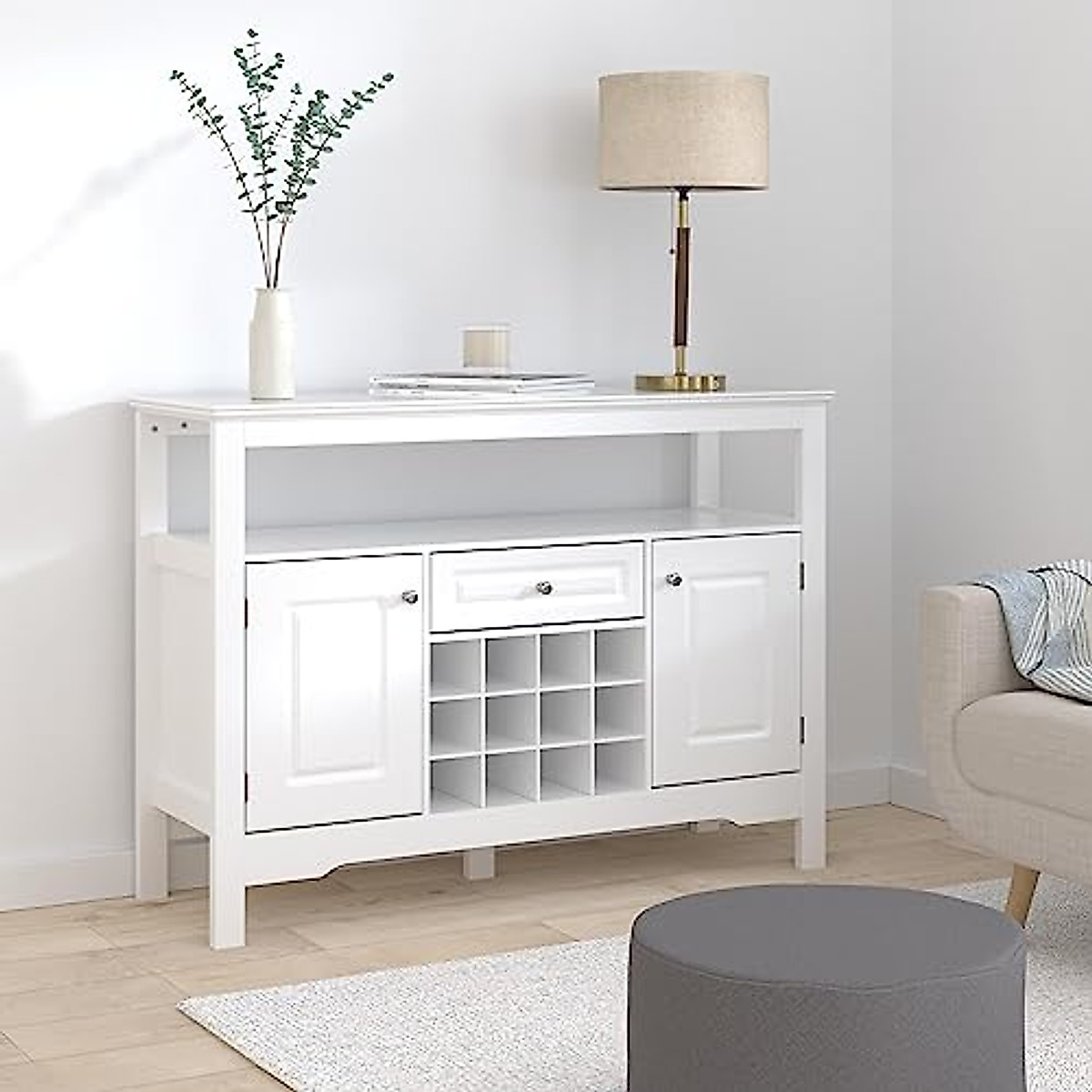 PETSITE Kitchen Sideboard Buffet Storage Cabinet, Coffee Bar Station with Wine Rack, Shelves, 2 Cabinets & Drawer, Wood Accent Modern Console Table for Living Room, Dining Room, Entryway