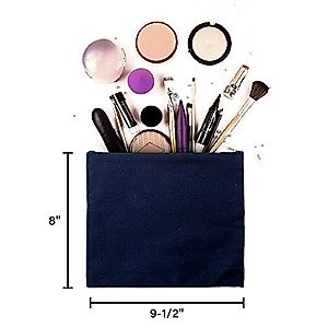 Muka 6 Pack Navy Canvas Cosmetic Bag 9-1/2 x 8 Inches Pencil Zipper Pouch