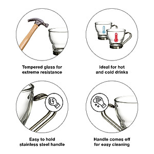 Bormioli Rocco Verdi Espresso Cup With Stainless Steel Handle, Set of 4, Gift Boxed