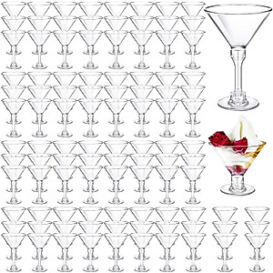 100 Pcs Plastic Martini Glasses 5 oz Disposable Cocktail Glasses Tall Mini Martini Plastic Cups Unbreakable Appetizer Dessert Cups for Margarita Wine Champagne Ice Cream Wedding Party Bar Event