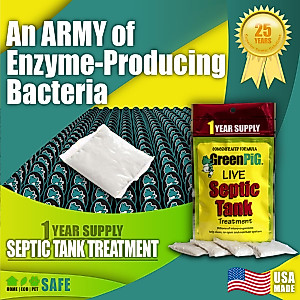 GREEN PIG 52 Live Tank Treatment Aids in The Breakdown of Septic Waste to Prevent Backups with Easy Dissolvable Flush, Consumer Strength
