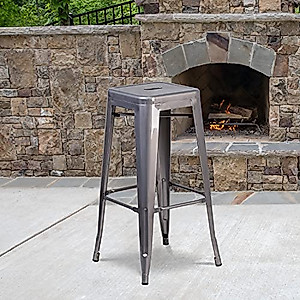 Flash Furniture Lincoln 30'' High Backless Clear Coated Metal Indoor Barstool with Square Seat