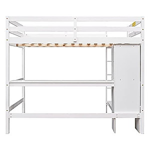 Harper & Bright Designs Full Size Loft Bed with Desk and Storage Shelves, Solid Wood Loft Bed Frame for Kids Teens Adults (Full Size, White)