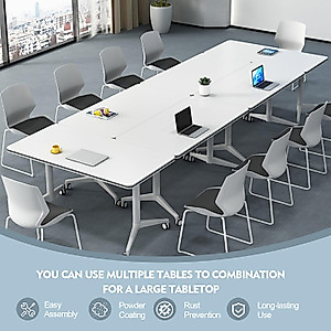Conference Table Foldable Meeting Tables,4 Pcs Flip Top Mobile Training Table Modern White Portable Table with Silent Wheels, 62.9 "D x 23.6" W x 29.5 "H for Office,Meeting Room,Classroom
