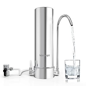 Vortopt Countertop Water Filter System - 5-Stage Stainless Steel Faucet Water Filter for 8000 Gallons - Water Purifier with KDF - Reduces Chlorine, Heavy Metals, Bad Odors - F7 - Includes 1 Filter
