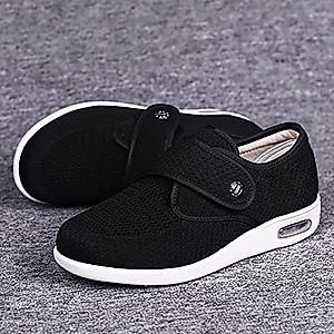 Mei MACLEOD Women's Adjuatable Closure Walking Shoes Wid Width Diabetic Edema Shoes with Memory Foam Air Cushion Casual Sneakers Outdoor Inoor Black