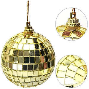 12 pcs 2-inch Mirror Disco Ball Decoration,Christmas Tree Wedding Birthday Party Accessories Disco Decorative Mirror Ball (Gold)