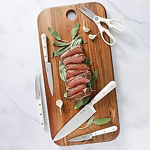 MARTHA STEWART Eastwalk 14 Piece High Carbon Stainless Steel Cutlery Knife Block Set w/ABS Triple Riveted Forged Handle Acacia Wood Block - Linen