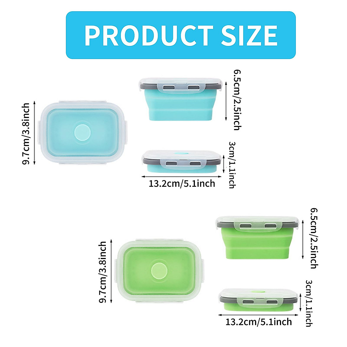 ABSOK 2 Pcs Collapsible Food Storage Containers with Lids and Vent, Silicone Food Storage Containers, Microwave Freezer Dishwasher Safe