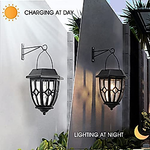 Solar Lanterns Outdoor Waterproof, Solar Wall Lights Outdoor, Hanging Solar Lights for Outside Fence Porch Decor, Warm White 2 Pack