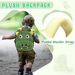 Cute Toddler Backpack for Boys and Girls, KASQO 9.4" 3D Soft Plush Animal Mini Lightweight Travel Bag for Baby 2-6 Years Old, Green Dinosuar
