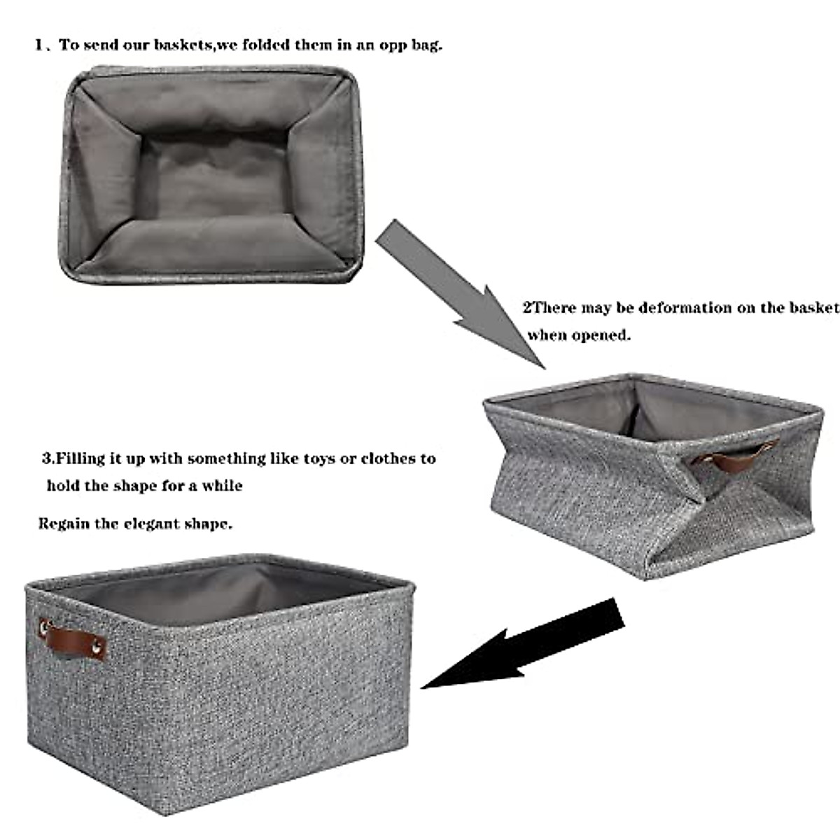 QURTS Large Storage Bins(15.74 x 11.81 7.87 inches), Foldable Fabric Baskets with Handles for Cupboards, Wardrobe, Shelves, Bathroom, Clothes, Toys, Towel (Grey, 3 Pack) Gray 15.6 11.7 7.8 inches