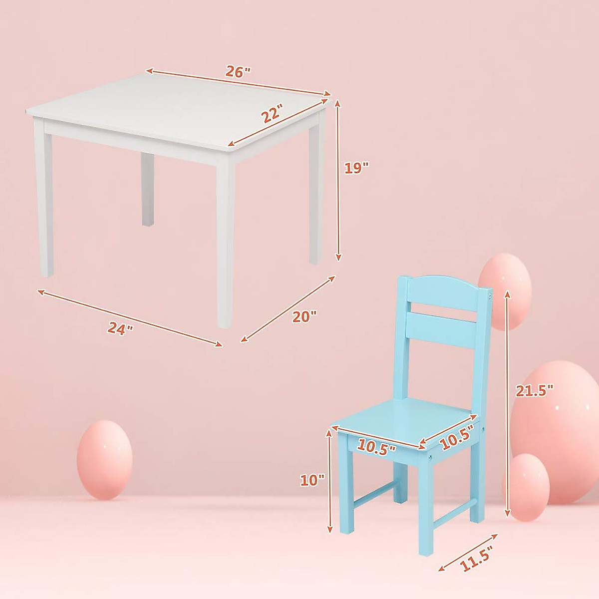 Children's Wooden Table and Chair Set,Kids Wooden Table and Chairs, 5 Pieces Set Includes 4 Chairs and 1 Activity Table, Picnic Table with Chairs for Kids (Colorful)