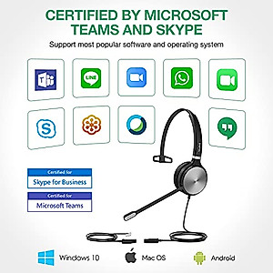 Yealink Phone Headsets for Office Phones YHS36 QD to RJ9 Wired Headset Compatible with Poly Avaya Snom Grandstream Phones Desk Landline VoIP Headset with Microphone -Mono/124g/2.1m Cable