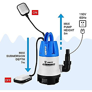 DEKO 400W 1/2HP Sump Pump 2113GPH Portable Submersible Pump with Float Switch,Clean/Dirty Water Removal Drain Pump for Swimming Pool Garden Tub Pond Flood Drain.