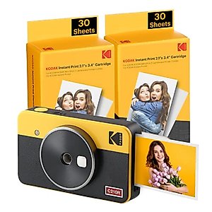 KODAK Mini Shot 2 Retro 4PASS 2-in-1 Instant Digital Camera and Photo Printer (2.1x3.4 inches) + 68 Sheets Bundle, Yellow