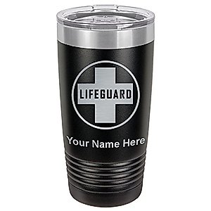 LaserGram 20oz Vacuum Insulated Tumbler Mug, Lifeguard, Personalized Engraving Included (Black)