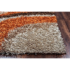 Rizzy Home Kempton Collection Polyester Area Rug, 5' x 7', Multi/Orange/Brown/Khaki Stripe