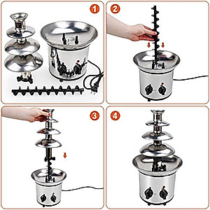 Micnaron 32 Ounce Chocolate 304 stainless Steel Chocolate Pro Fountain.2 lb Capacity Chocolate Fondue Fountain,4 Tiers Electric Chocolate Fountain for Party