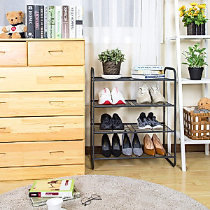 MAX Houser 4-Tier Metal Shoe Rack, Free Standing Shoe Storage Organizer, Wire Grid Shoe Tower for Closet Bedroom, Entryway, Gunmetal