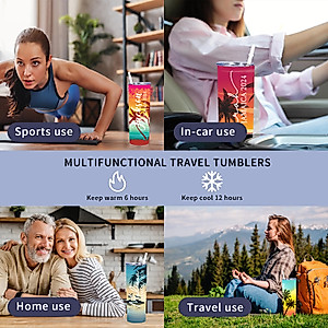 Personalized Family Vacation Tumblers With Name, Custom Palm Tree Beach Skinny Coffee Tumbler, Girls Trip Cups With Lid And Straw, Customized Group Destination Vacation Matching Cup