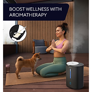 Top Fill Humidifier with Essential Oil Diffuser 4L for Home, Baby, Bedroom, Large Room & Indoor Plants, Cool Mist Ultrasonic Quiet Air Humidifiers, Automatic Humidity Control, Night Light (Black)