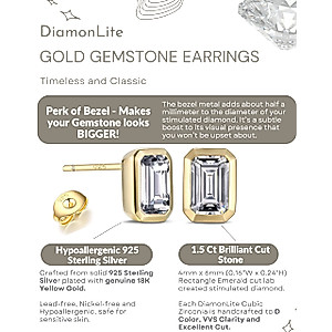 DIAMONLITE 1 -1.5 Ct Cubic Zirconia Stud Earrings for Women and Men, D Color VVS Clarity Excellent Cut, Sterling Silver, Cubic Zirconia