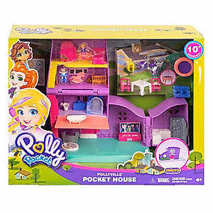 Polly Pocket Doll House with Micro Doll, Toy Bike & Furniture Accessories, Transforming Pollyville Pocket House Playset