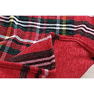 Saukiee Plaid Throw Blanket Red with Tassels 50 x 60 inches Tartan Chenille Throw Fringe for Couch Sofa Bedroom Christmas Decor